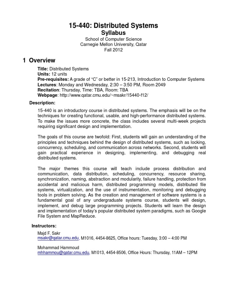 Syllabus Pdf Distributed Computing Parallel Computing