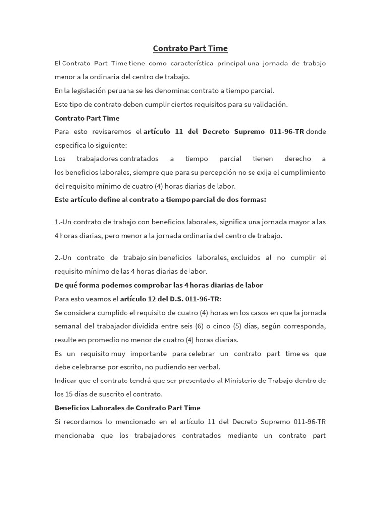 Contrato Part Time 250423 | PDF | Tiempo de trabajo | Derecho laboral
