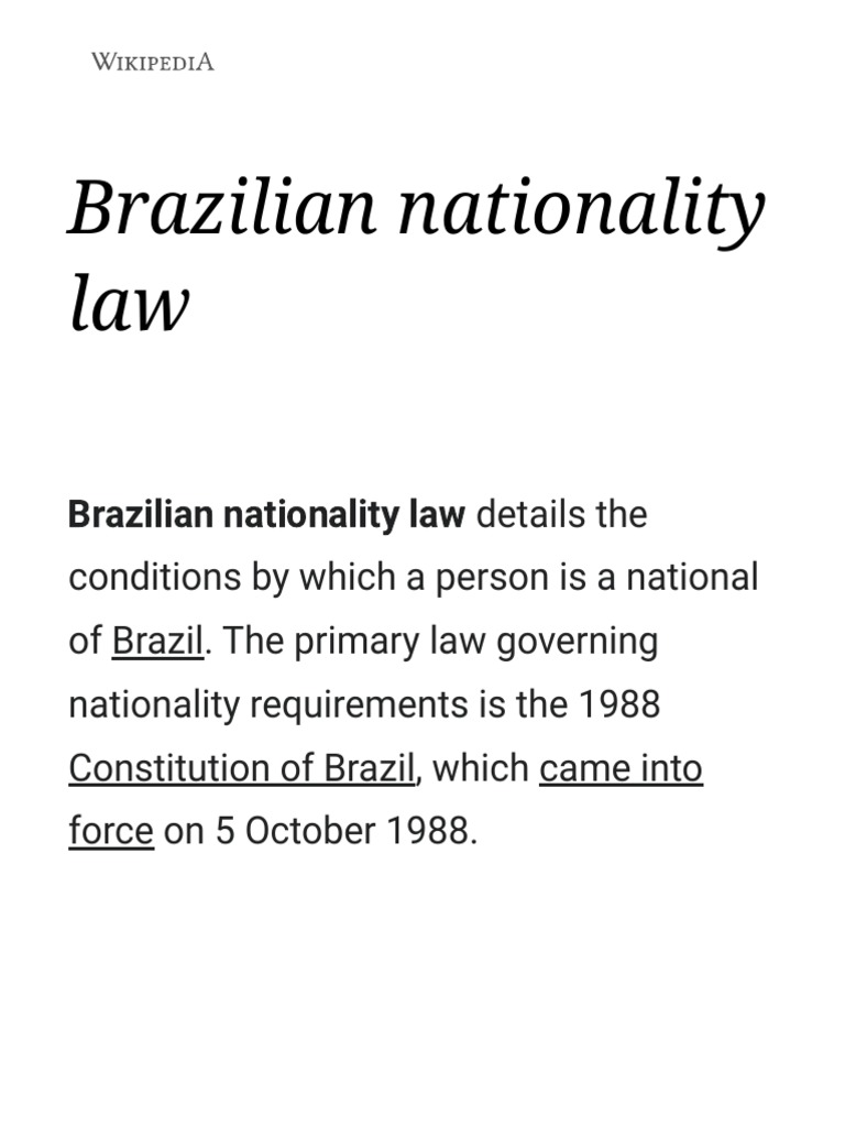 Brazilian Nationality Law - Wikipedia | PDF | Social Institutions ...