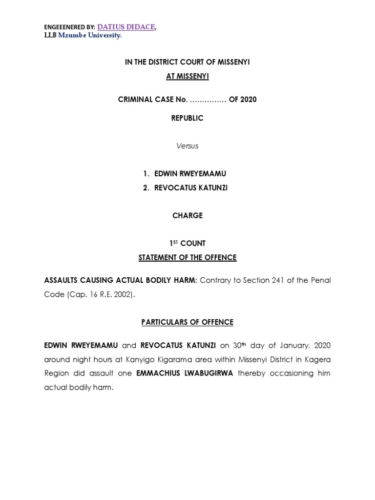 Charge Sheet for Assault and Theft | PDF