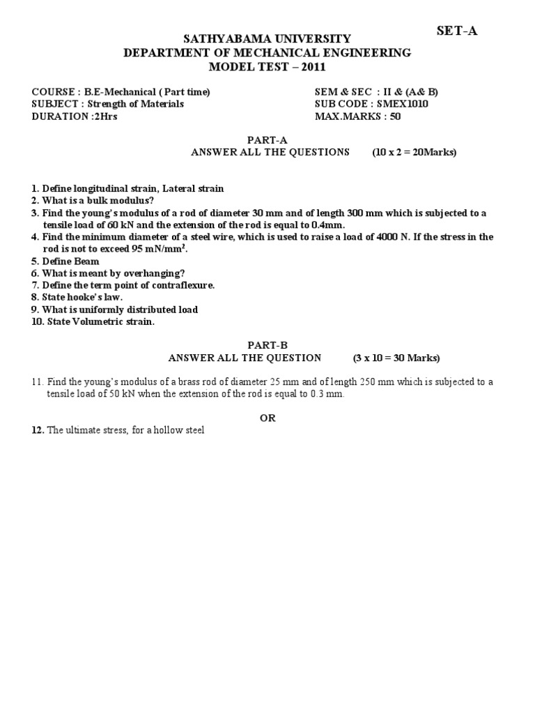 Sathyabama Mechanical Engineering Test 2011 | PDF | Teaching Methods ...