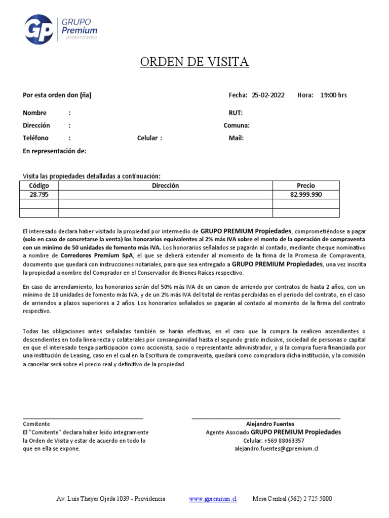 Formato Orden de Visita | PDF | Derecho privado | Economias