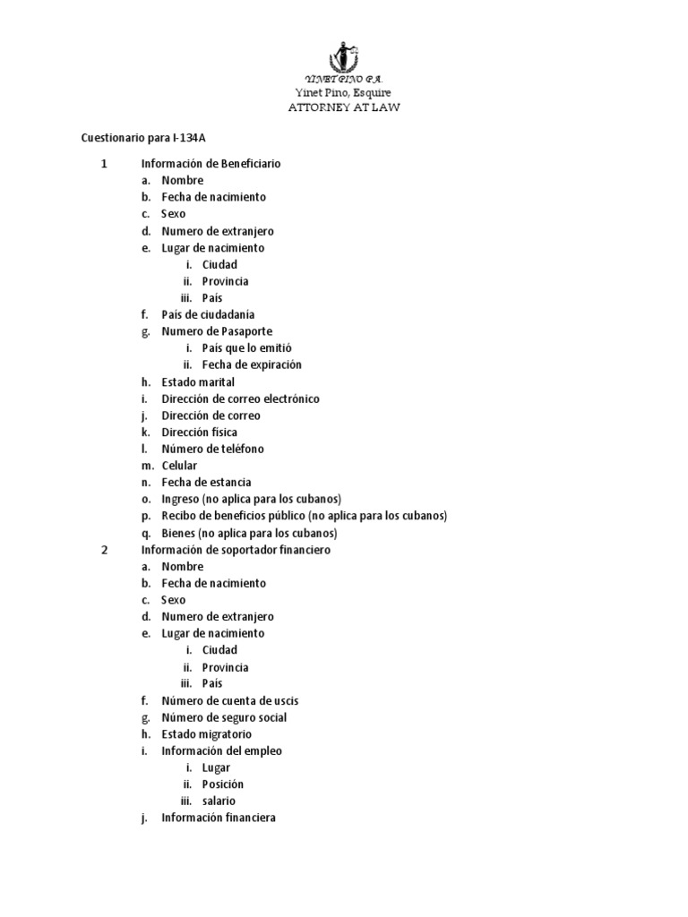 Cuestionario I-134A: Beneficiarios y Soporte | PDF