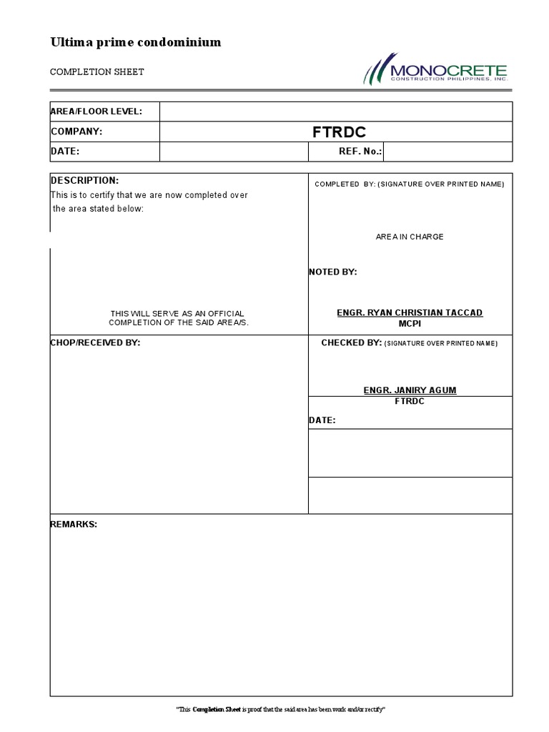Completion and Handover Certification for Ultima Prime Condominium Area ...