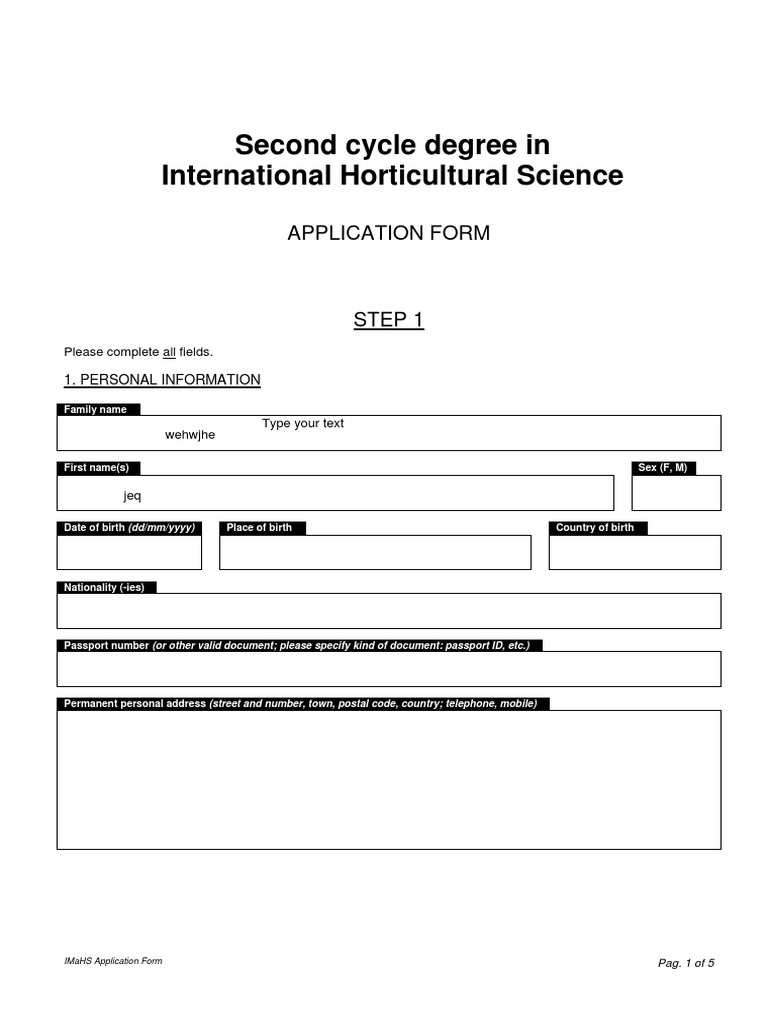 IMaHS Application Form for Horticultural Science | PDF