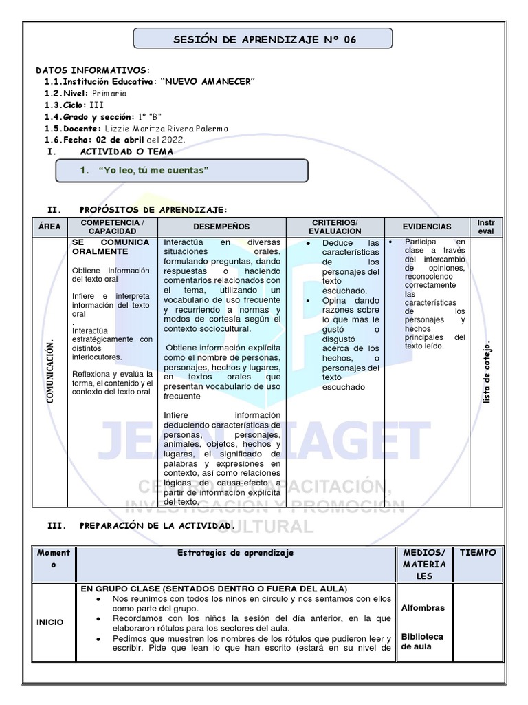 Sesion Comunicacion - Primaria | PDF | Salón de clases | Aprendizaje