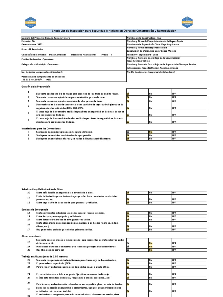 Check List de Inspeccion para Seguridad e Higiene en Obras de Construccion o Remodelacion ...