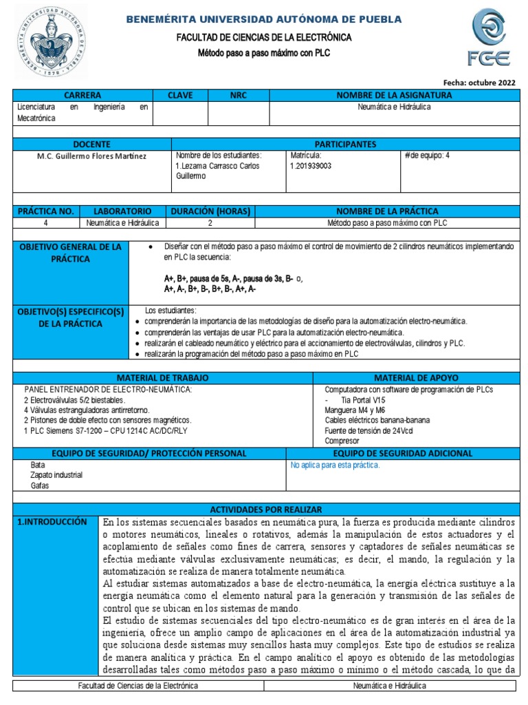 PrÃ¡ctica 4. MÃ©todo Paso A Paso Con PLC 1 | PDF | Electrónica | Neumática