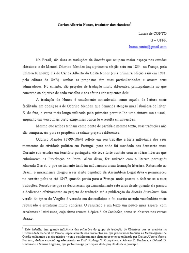 Carlos Alberto Nunes, Tradutor Dos Clássicos | PDF