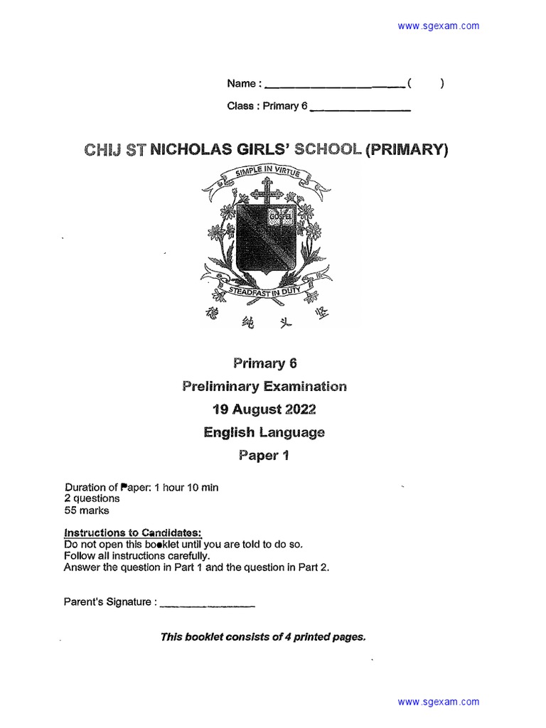 Primary 6 English Exam Paper 2022 | PDF