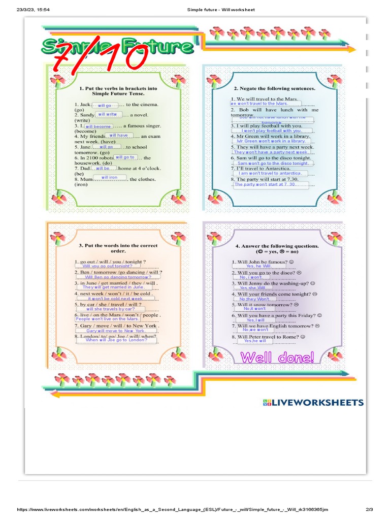Simple Future - Will Worksheet | PDF