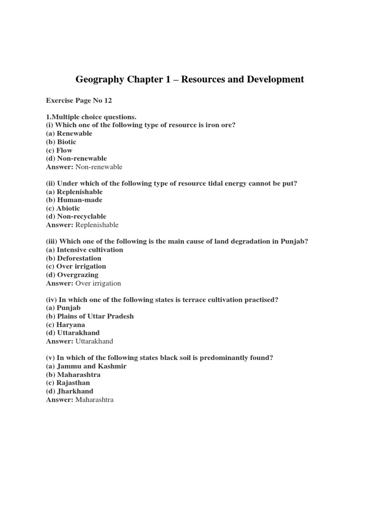 Geography Chapter 1 Exercises Class 10 | PDF