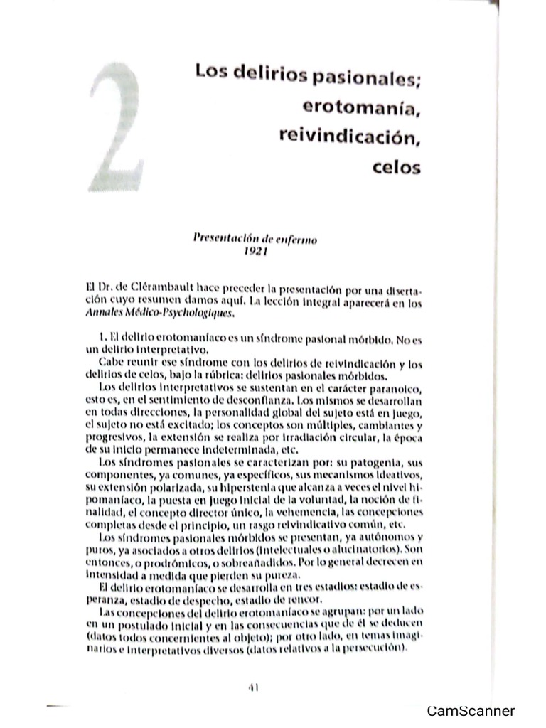 Los Delirios Pasionales. de ClÃ©rambault | PDF