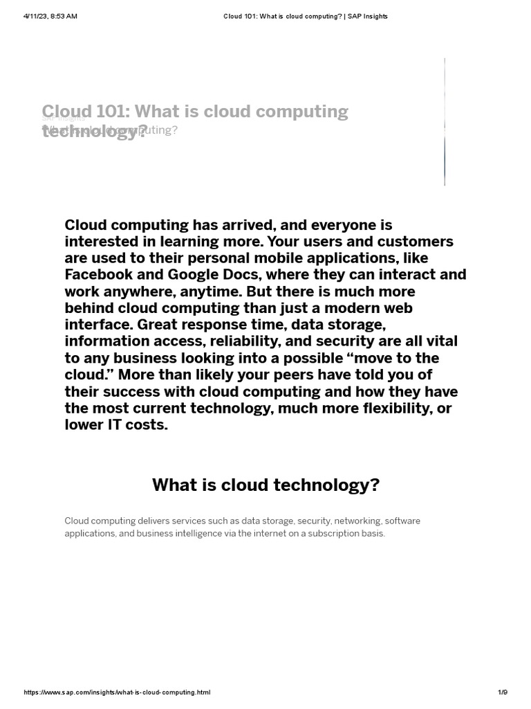 Cloud 101 What Is Cloud Computing Sap Insights Pdf Cloud