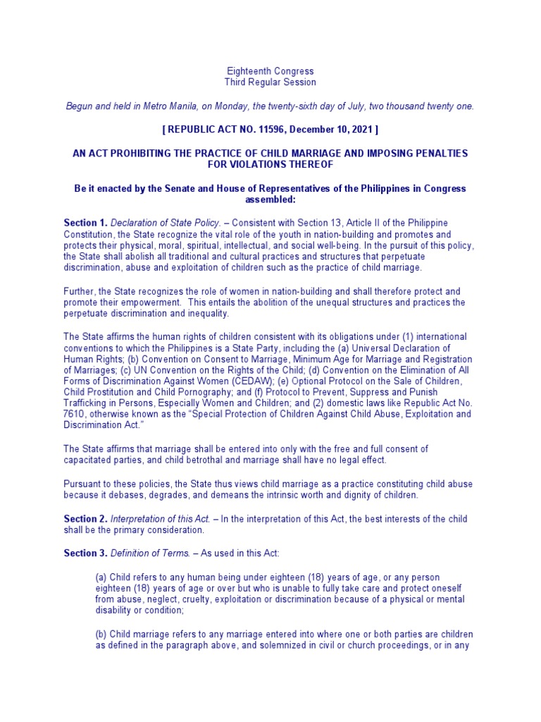 Ra 11596 | PDF | Marriage | Legal Guardian