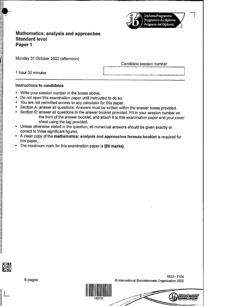 Mathematics Analysis and Approaches Paper 1 TZ0 SL | PDF