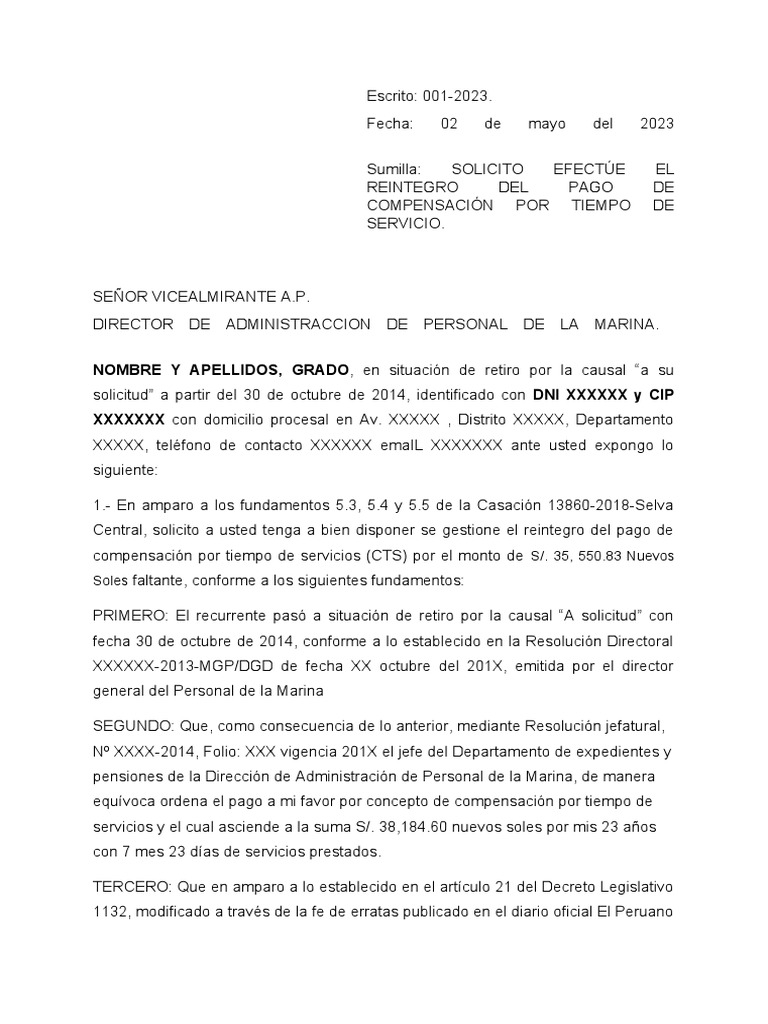 Modelo para Pedir Reitegrso Cts | PDF