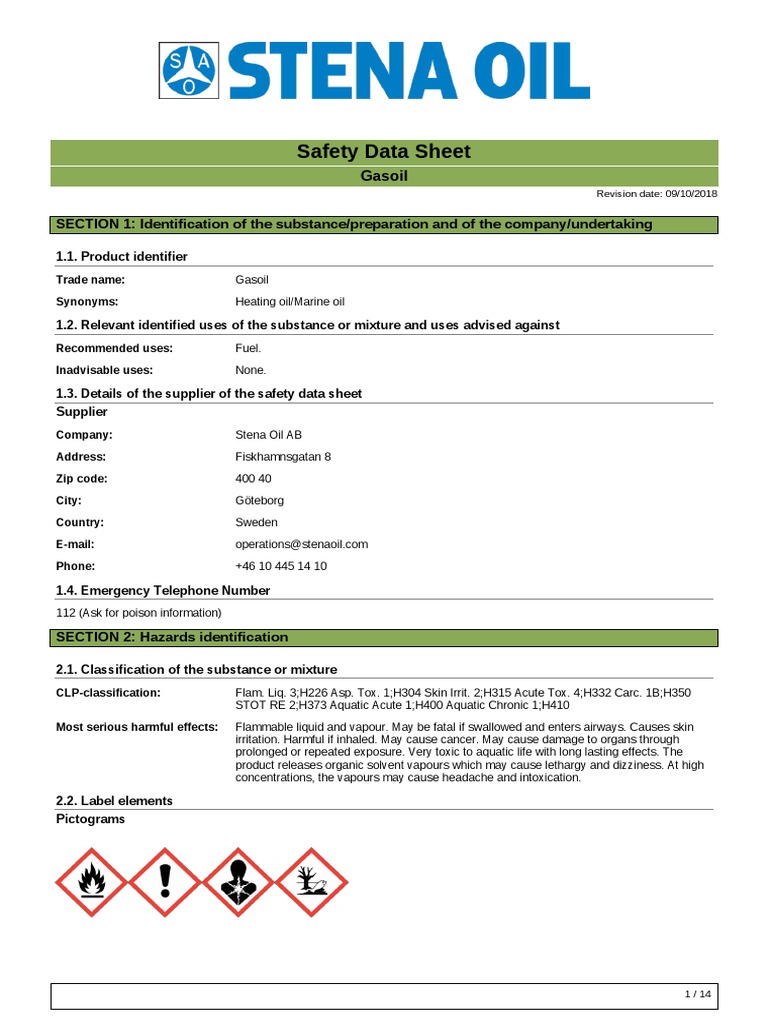MSDS Gasoil DMA ENG | PDF | Toxicity | Waste