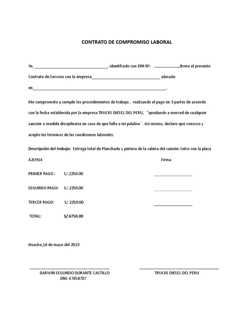 Contrato de Compromiso Laboral Trucks | PDF
