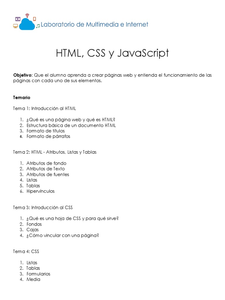 Temario HTML Css JS | PDF