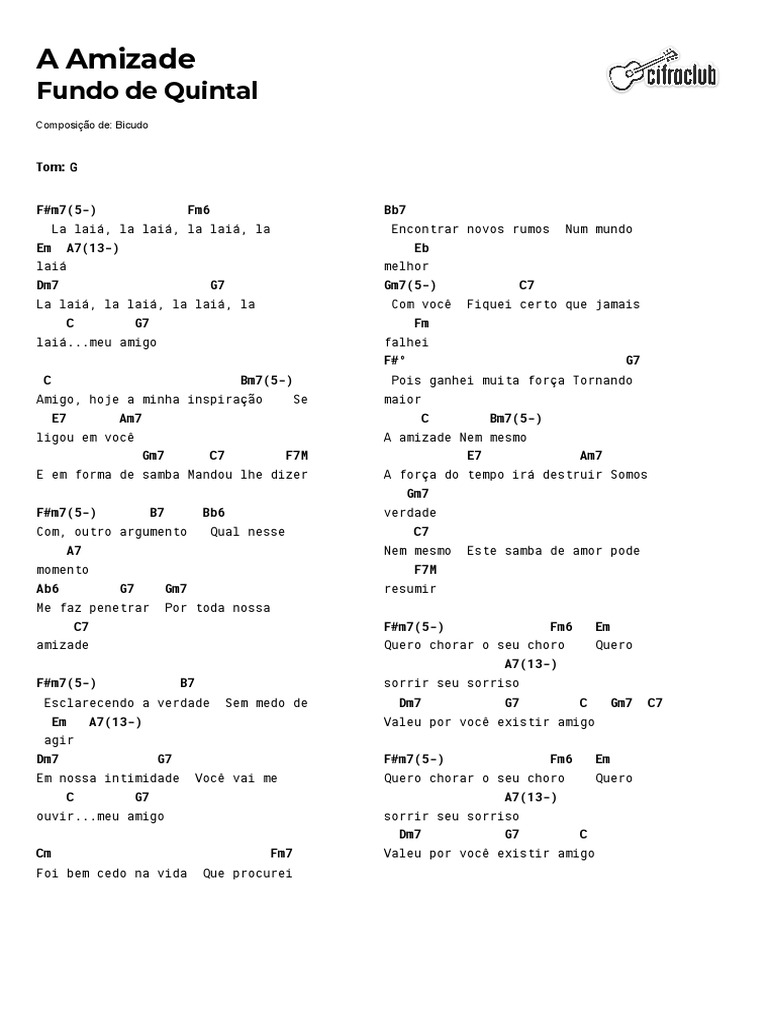 Cifra Club - Fundo de Quintal - A Amizade | PDF
