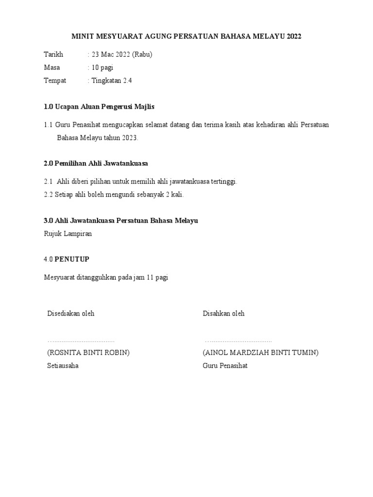 Minit Mesyuarat Agong 2023 | PDF