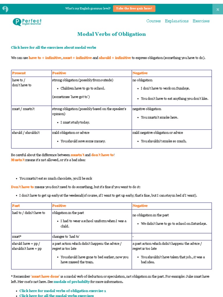 Modal Verbs of Obligation | PDF