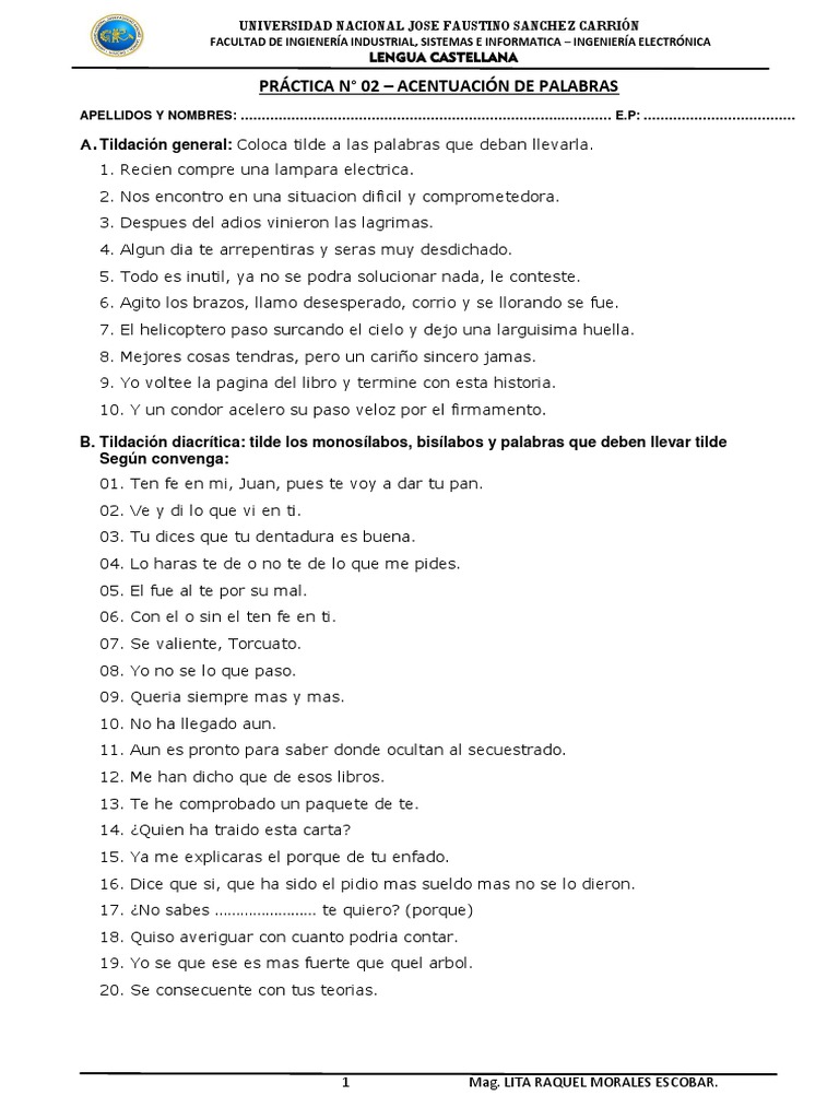 Ejercicios de Acentuación en Español | PDF