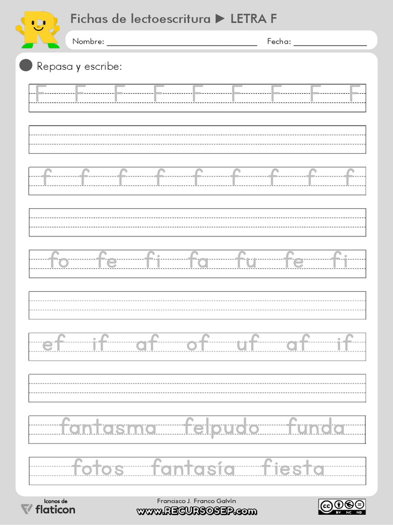 Fichas de Lectoescritura: Letra F | PDF
