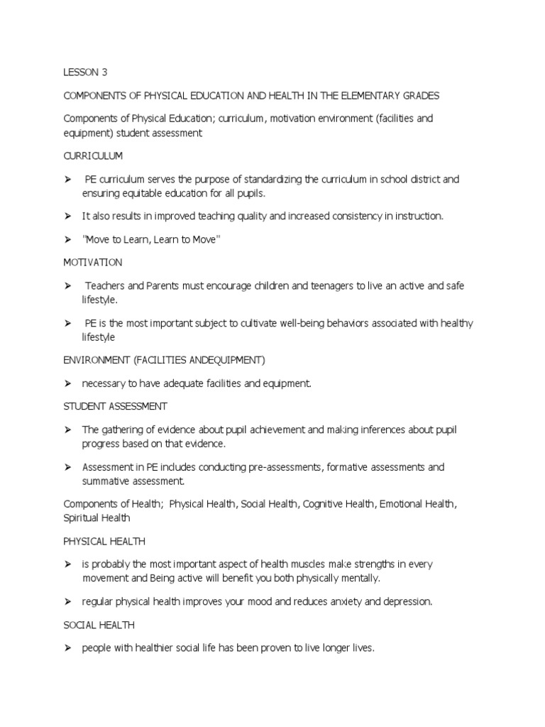 Elementary PE & Health Components | PDF