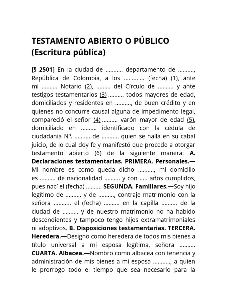 Testamento abierto otorgado por un hombre casado que designa a su ...
