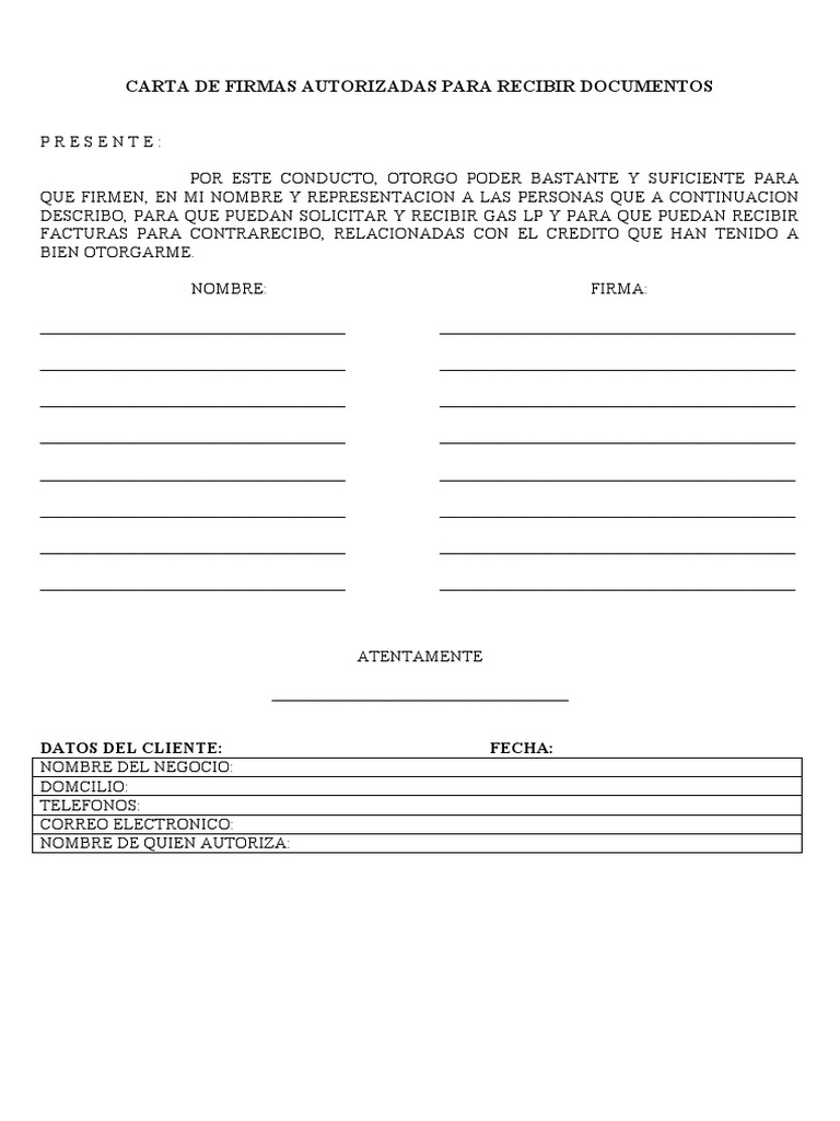 Carta para Autorizar Firmas de Recepcion Documentacion | PDF
