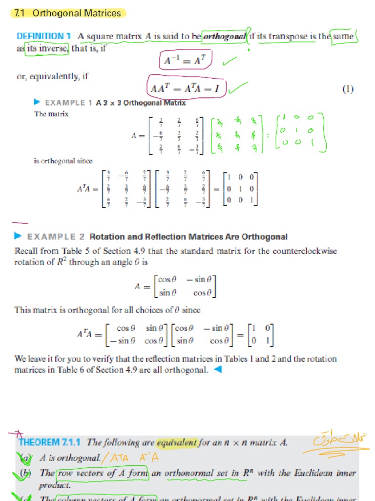 7.1 Orthogonal Matrices | PDF
