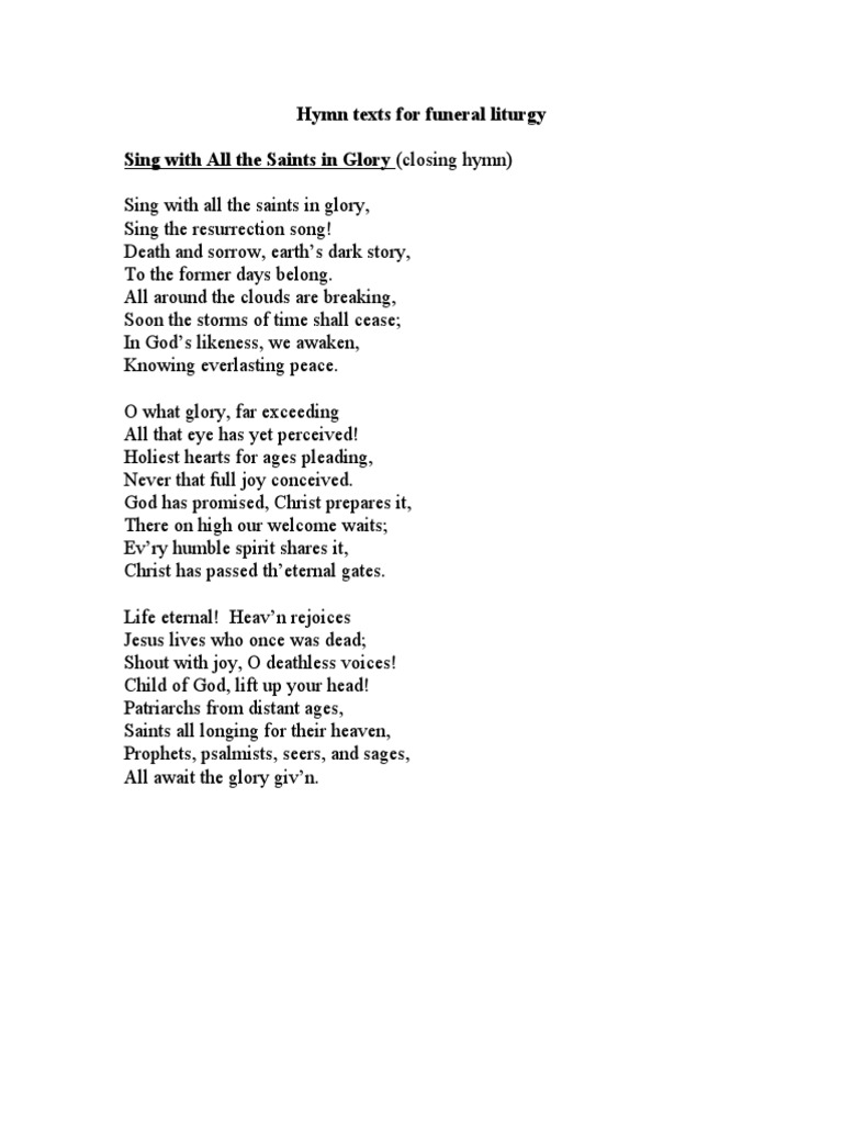 Hymn Texts For Funeral Liturgy Pdf