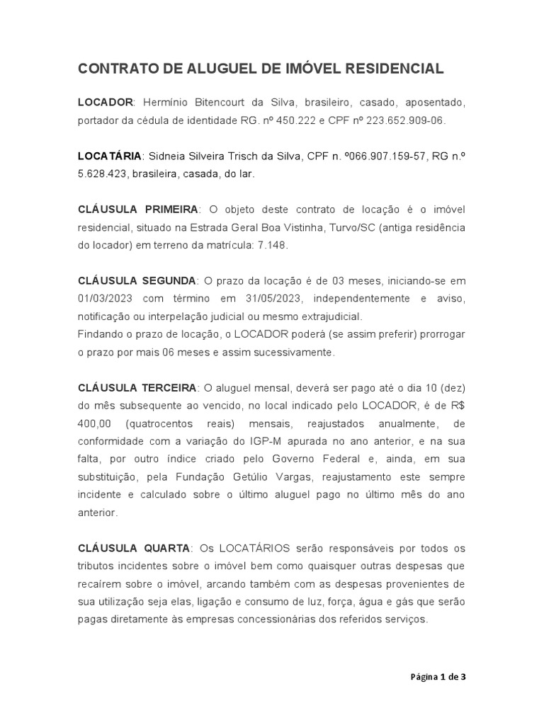 CONTRATO DE ALUGUEL DE IMÓVEL | PDF