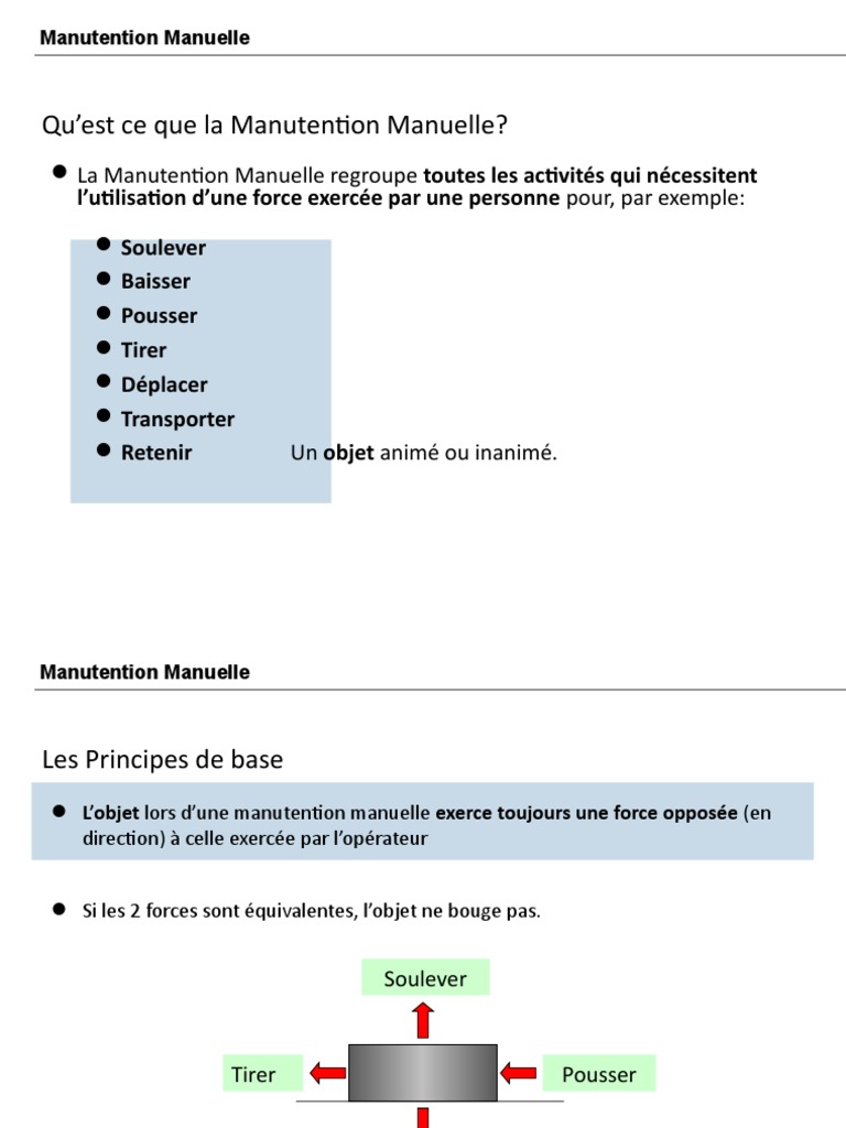 Principes et Risques de la Manutention Manuelle | PDF