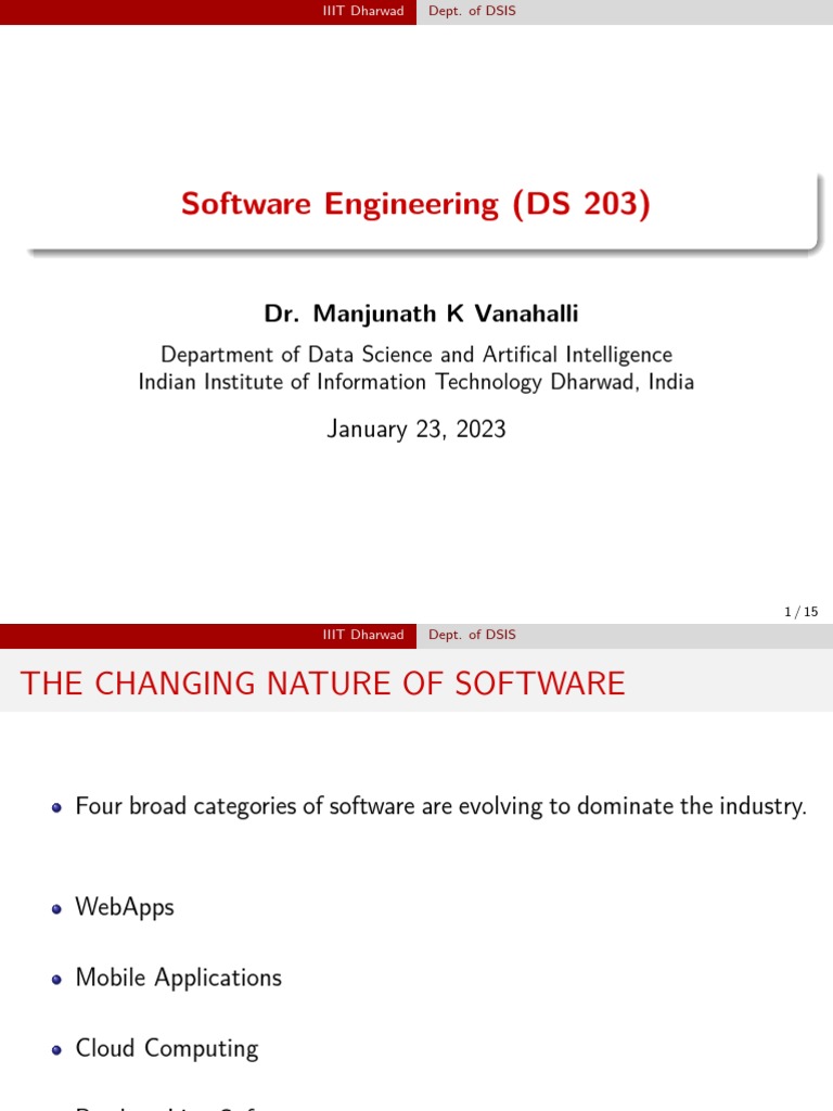 Software Engineering (DS 203) : Dr. Manjunath K Vanahalli | PDF