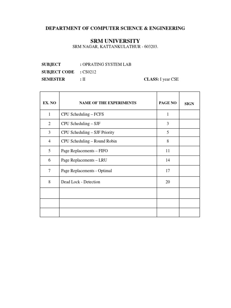 Srm University Btech Cse C Record Pdf Computer Programming Algorithms And Data Structures