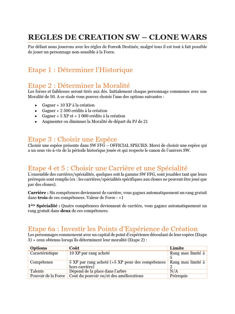 Règle de Creation SW FFG Clone Wars | PDF