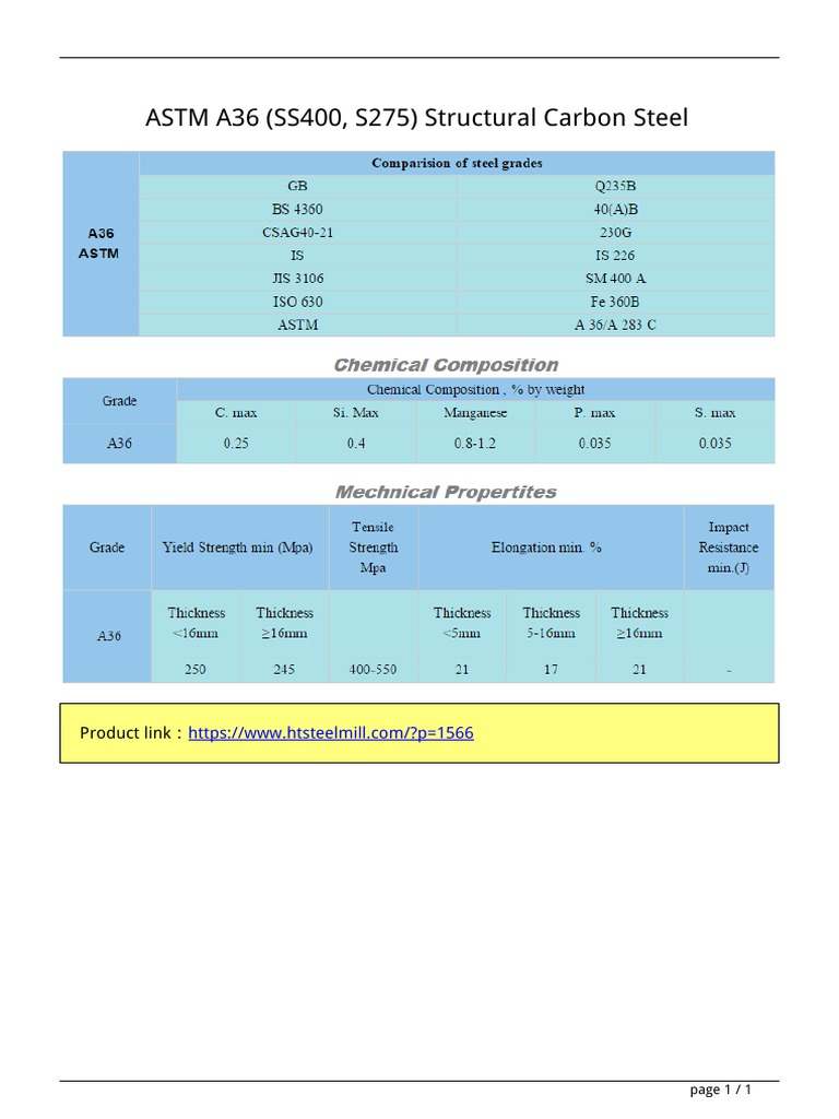 Astm A36 ss400 s275 Structural Carbon Steel | PDF