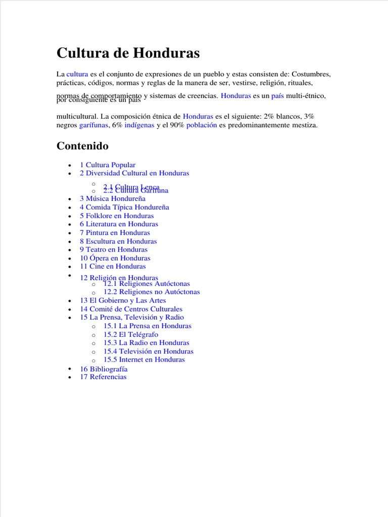 Cultura de Honduras | PDF | Honduras