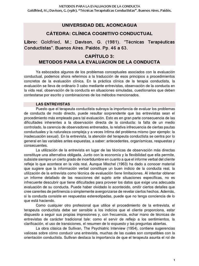 Entrevista Goldfried y Davidson | PDF