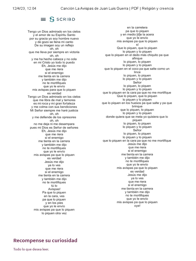 Canción La Avispas de Juan Luis Guerra - PDF - Religión y Creencia | PDF