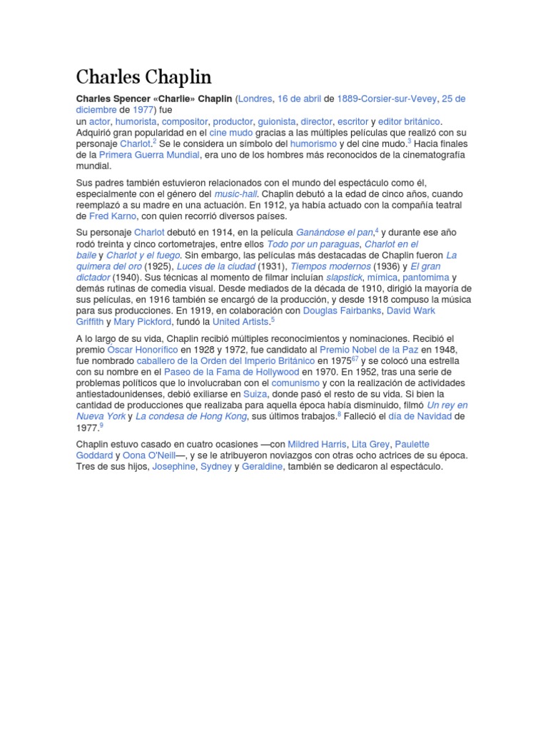 Charles Chaplin | PDF | Charlie Chaplin | Entretenimiento