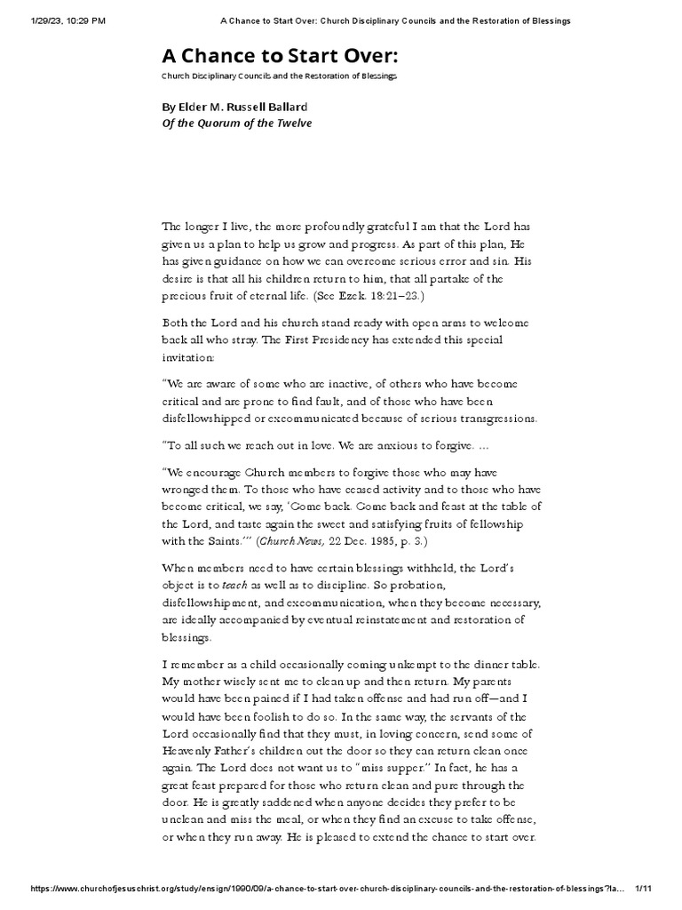 A Chance To Start Over - Church Disciplinary Councils and The ...