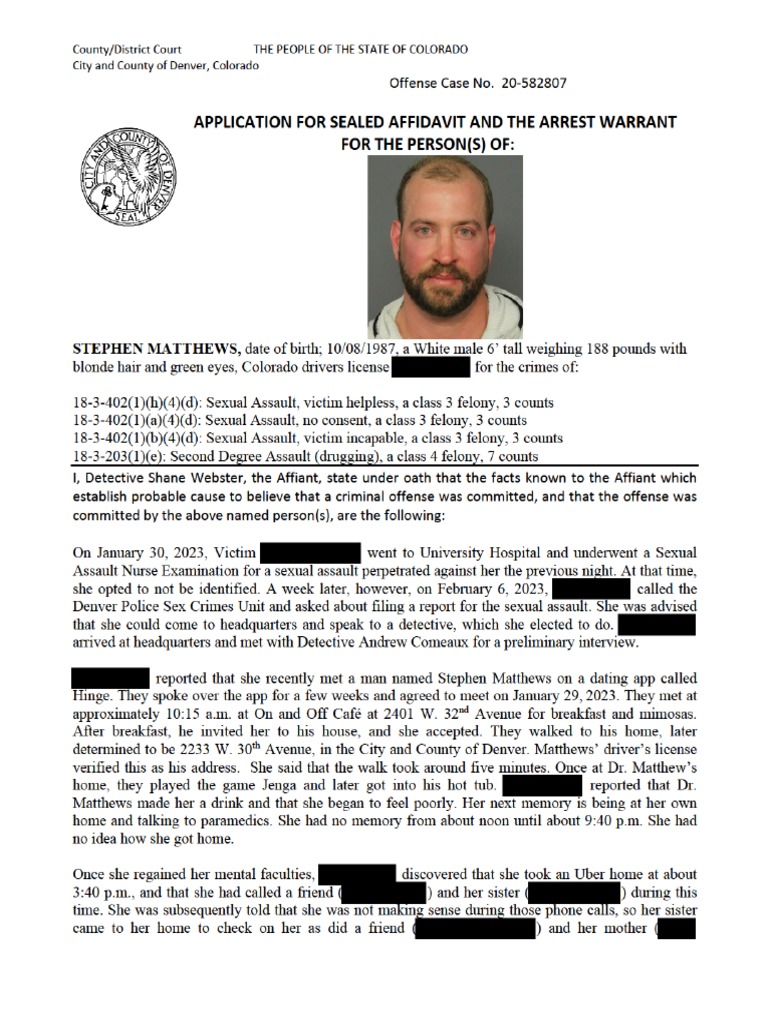 Stephen Matthews Arrest Warrant - REDACTED | PDF