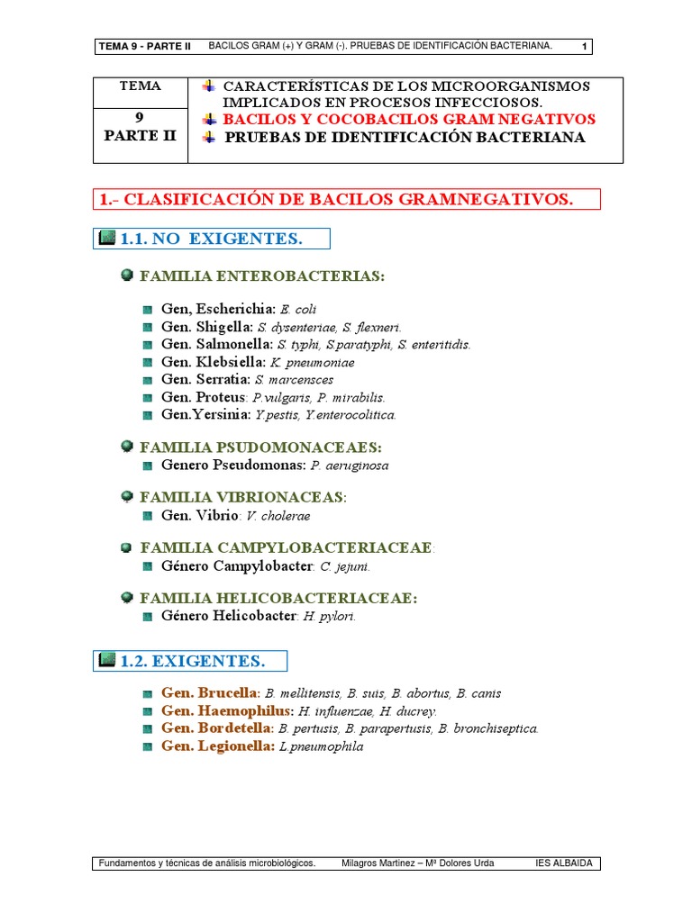 TEMA - 9 - PARTE - IIc Bacilos Gram | PDF | Escherichia coli | Salmonela