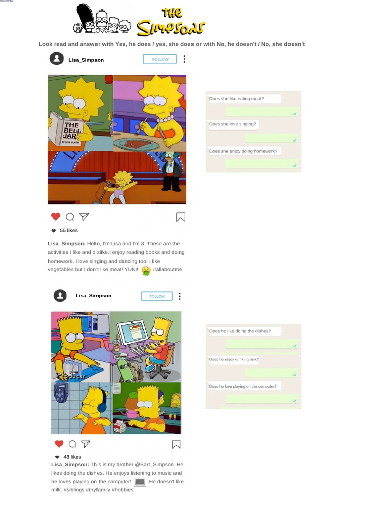 Liveworksheets ID 293423 - 4261129254993 | PDF | Lisa Simpson | Food ...