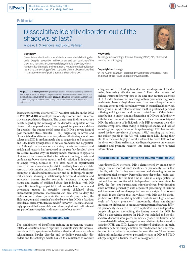 Dissociative Identity Disorder Out of The Shadows at Last | PDF ...