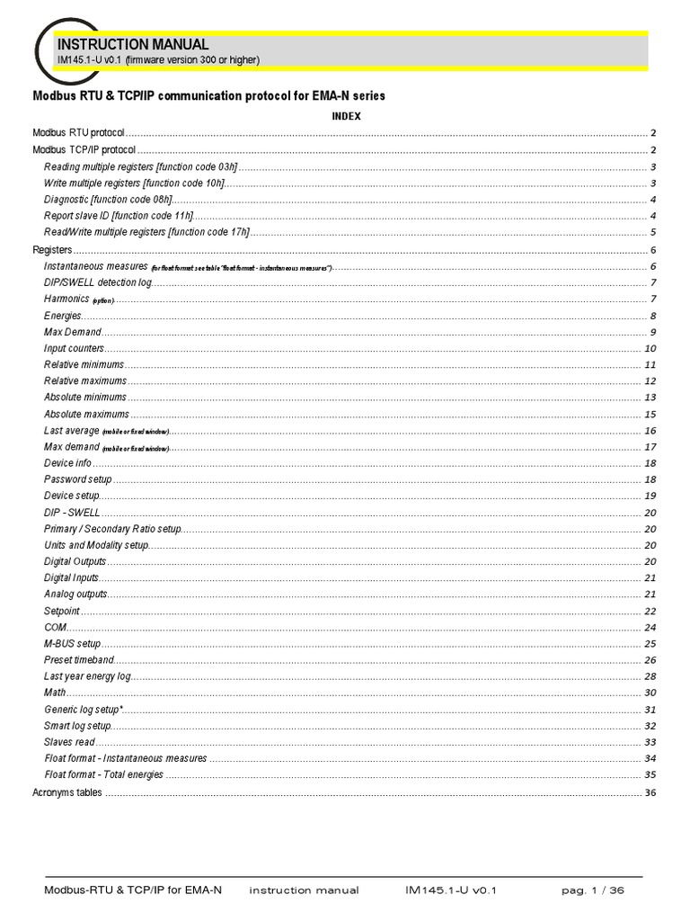 Modbus Protocol Guide for EMA-N | PDF